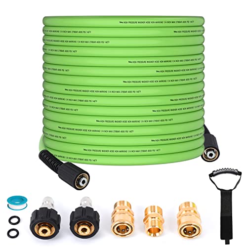 Pressure Washer Hose 50 FT 1/4”, 4000 PSI Kink Resistant High Pressure Replacement Hose M22 14mm Thread, Flexible Extension Hose with 3/8 Quick Connect Adapters for Power Washing