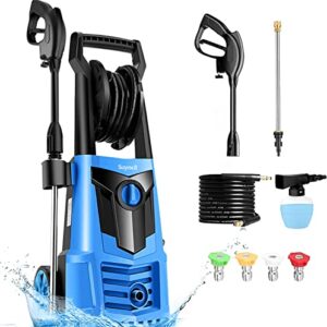 Suyncll Electric Pressure Washer 1500W Power Washer Electric Powered Pressure Washer Machine with 4 Nozzles for Cleaning Patio, Cars, Driveways, Fences, Garden(Blue)