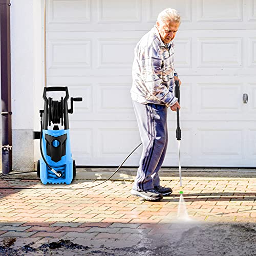 Suyncll Electric Pressure Washer 1500W Power Washer Electric Powered Pressure Washer Machine with 4 Nozzles for Cleaning Patio, Cars, Driveways, Fences, Garden(Blue)