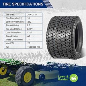 MaxAuto Lawn & Garden Turf Tire 20X12-10 P332 4PR Load Range B,2Pcs