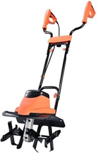 kapoo working depth electric tiller electric garden tiller electric cultivator 14 inch 8.5 amp tilling width 8-inch bb07, black orange