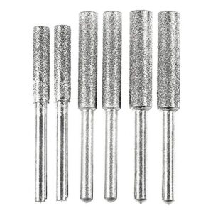 jonmon burr grinding stone file – 6pcs 3mm shank 5/32″ 3/16″ 7/32″ diamond chainsaw sharpener rotary bit set polishing sharpening garden tool for lawn mower chainsaw parts garden,120-150 grit