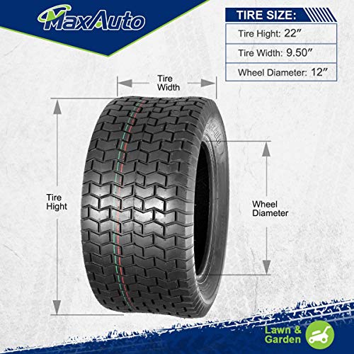 MaxAuto 22x9.5-12 22x9.5x12 Turf Tires for Lawn & Garden Mower 4 Ply, Set of 2