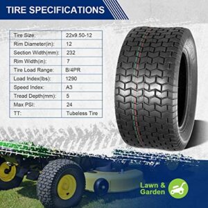 MaxAuto 22x9.5-12 22x9.5x12 Turf Tires for Lawn & Garden Mower 4 Ply, Set of 2