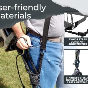 Sling Swing Adjustable Weed Eater & Grass String Trimmer Harness Shoulder Strap w/ Shock Bungee, Quick Detach Swivel, Ambidextrous, Limb Strain & Arm Stretch Tool - Professional Comfort Garden Tools