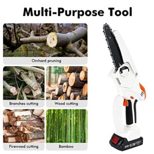 LAMA Mini Chainsaw Cordless, 6-Inch Handheld Electric Chainsaw with 2 Rechargeable Batteries & 2 Chains, Small Chain Saw with Safety Lock for Wood Cutting Tree Branch Trimming