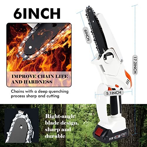 LAMA Mini Chainsaw Cordless, 6-Inch Handheld Electric Chainsaw with 2 Rechargeable Batteries & 2 Chains, Small Chain Saw with Safety Lock for Wood Cutting Tree Branch Trimming