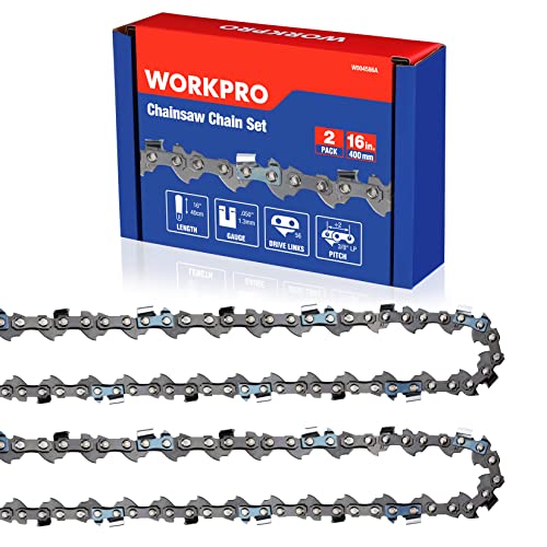 WORKPRO 2-Pack Chainsaw Chain for 16-Inch Bar, 3/8"Pitch, 56 Drive Links Wood Cutting Saw Chain for Chainsaw Parts fits Craftsman, Poulan, Echo, DeWalt