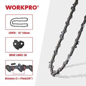 WORKPRO 2-Pack Chainsaw Chain for 16-Inch Bar, 3/8"Pitch, 56 Drive Links Wood Cutting Saw Chain for Chainsaw Parts fits Craftsman, Poulan, Echo, DeWalt