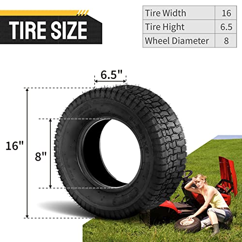 TRIBLE SIX 2pcs Turf Tires 16x6.50-8 166.50-8 16-6.50-8 16x6.50x8 4ply Tubeless Lawn Garden Mower Tractor Cart Tires