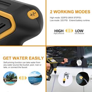 40V Cordless Pressure Washer, 2pcs Batteries Portable Power Washer 520 PSI, 6-in-1 Nozzle, for Cars,Bicycle,Garden,Outdoors Cleaning