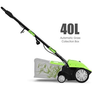 Goplus 2-in-1 Lawn Mowers 13-Inch Lawn Dethatcher 12 Amp, 3 Level Depth Adjustable Weeder w/ 40L Collection Bag & 2 Removable Blades, Corded Electric Scarifier for Garden & Yard