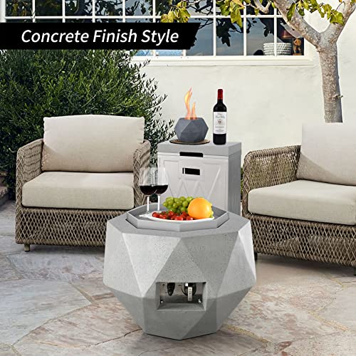 Kante 25" Concrete Propane Fire Pit Table with Assemble Tank Cover, 50,000 BTU Geometric Tray Style Lid for Outside Patio Garden,Comes Tabletop Pit, Lava Rock Light Gray (A-GF002-81904-SW01)