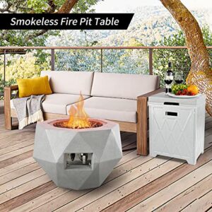 Kante 25" Concrete Propane Fire Pit Table with Assemble Tank Cover, 50,000 BTU Geometric Tray Style Lid for Outside Patio Garden,Comes Tabletop Pit, Lava Rock Light Gray (A-GF002-81904-SW01)