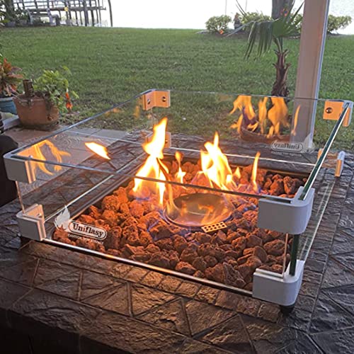 Uniflasy Fire Pit Glass Wind Guard 31"x 12"x 6" Flame/Wind Guard Fence Tempered Glass for Fire Pit Burner Pans Rectangle Outdoor Clear Tempered Glass Flame Shield for Fire Pit Table, 5/16" Thick