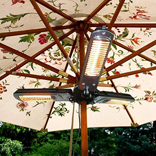 LIRUI Electric Patio Parasol Umbrella Heater, Folding Outdoor Electric Infrared Space Heater with 3 Heating Panels for Pergola Or Gazabo for Outside Garden Terrace Home Essential