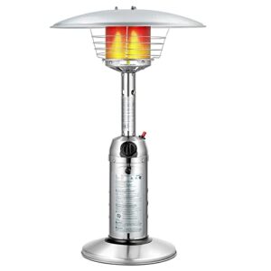 tangkula tabletop propane patio heater, 11,000 btu portable outdoor heater w/adjustable flame, simple ignition system, tipping-over protection, ideal for courtyard, garden, patio restaurant (silver)