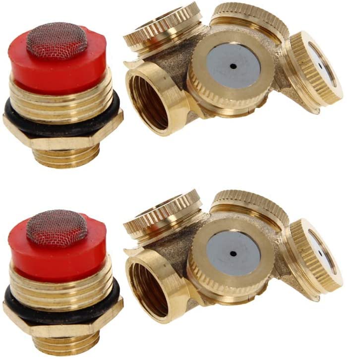 Heyiarbeit Misting Spray Nozzle, 1/2BSPF Brass 4 Holes Garden Sprinklers Irrigation Connector Fitting with Filter Mesh 2Pcs