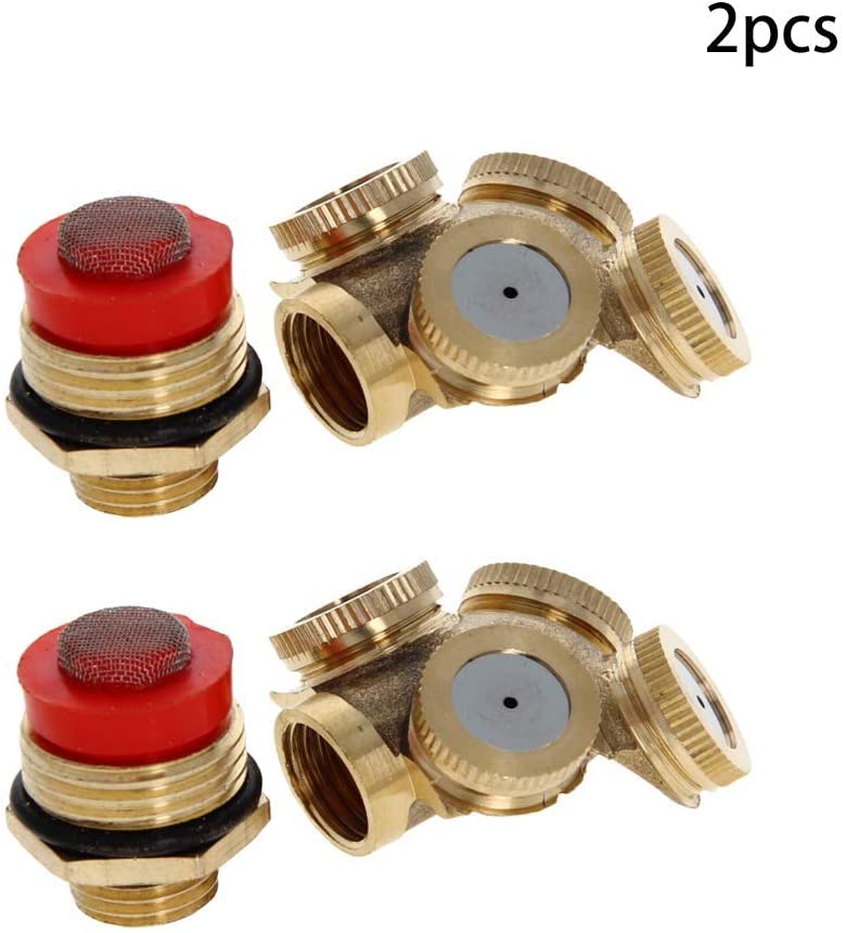 Heyiarbeit Misting Spray Nozzle, 1/2BSPF Brass 4 Holes Garden Sprinklers Irrigation Connector Fitting with Filter Mesh 2Pcs