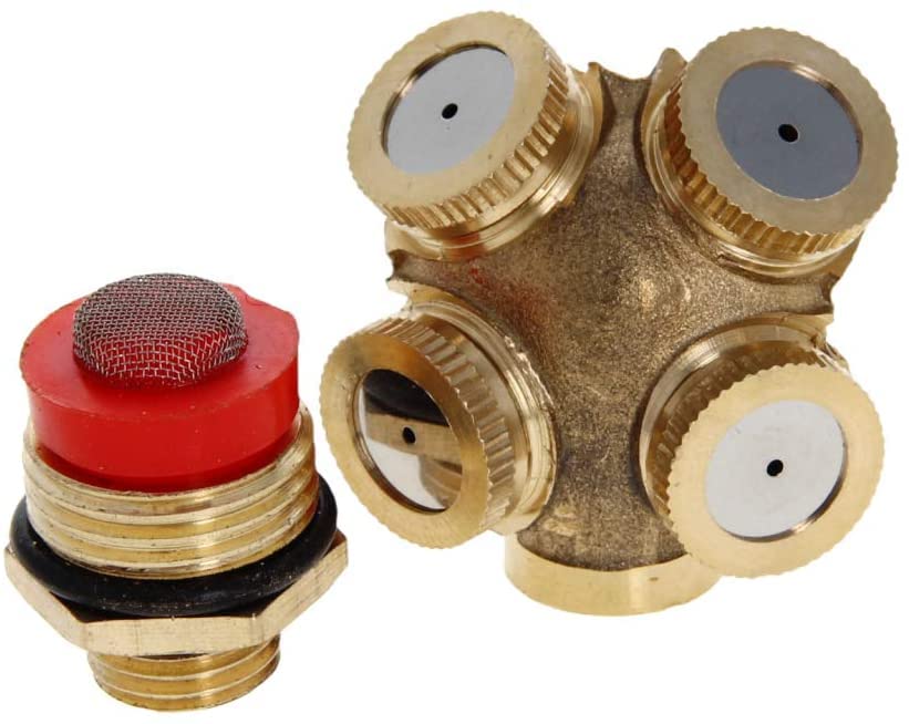 Heyiarbeit Misting Spray Nozzle, 1/2BSPF Brass 4 Holes Garden Sprinklers Irrigation Connector Fitting with Filter Mesh 2Pcs