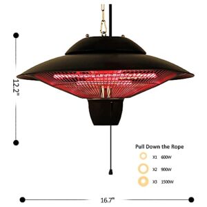 NaoSIn-Ni Outdoor Electric Patio Heater,1500W Infrared Hanging Ceiling Space Heaters, 3 Power Levels, IP55 Waterproof, for Indoor Restaurant Garden