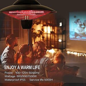 NaoSIn-Ni Outdoor Electric Patio Heater,1500W Infrared Hanging Ceiling Space Heaters, 3 Power Levels, IP55 Waterproof, for Indoor Restaurant Garden