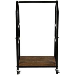 MyGift 30 Inch Industrial Firewood Cart in Rustic Burnt Wood and Black Metal Cottage Frame - Indoor Rolling Fire Log Lumber Holder Storage Rack Trolley