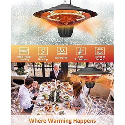 WLL-DP Electric Patio Heater, Ceiling Hanging Space Heater, Freestanding Silent Heater, 3 Power Settings, for Indoor Outdoor Yard Garden, 2000W