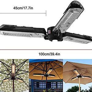 NaoSIn-Ni Patio Parasol Heater,2KW Electric Infrared Radiant Heater with 3 Folding Heating Panels for Garden Balcony Outdoor Restaurant