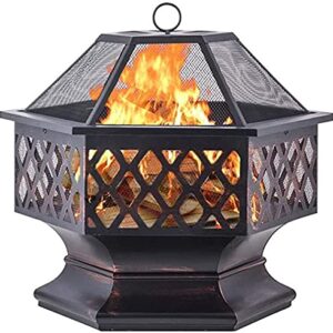 NaoSIn-Ni Garden Square Metal Brazier, Fire Pit with BBQ Grill Shelf Garden with Poker, Grill, Mesh Lid, Grate 63 61cm