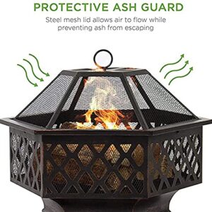 NaoSIn-Ni Garden Square Metal Brazier, Fire Pit with BBQ Grill Shelf Garden with Poker, Grill, Mesh Lid, Grate 63 61cm