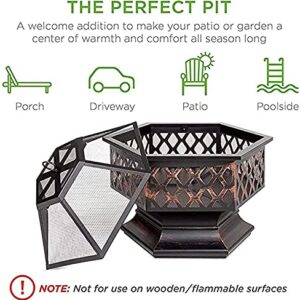 NaoSIn-Ni Garden Square Metal Brazier, Fire Pit with BBQ Grill Shelf Garden with Poker, Grill, Mesh Lid, Grate 63 61cm