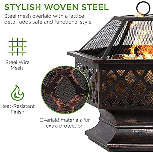 NaoSIn-Ni Garden Square Metal Brazier, Fire Pit with BBQ Grill Shelf Garden with Poker, Grill, Mesh Lid, Grate 63 61cm