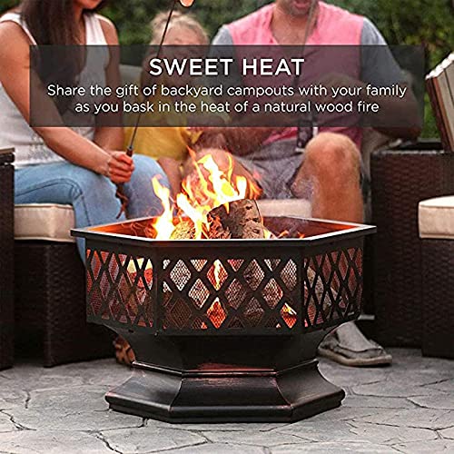 NaoSIn-Ni Garden Square Metal Brazier, Fire Pit with BBQ Grill Shelf Garden with Poker, Grill, Mesh Lid, Grate 63 61cm