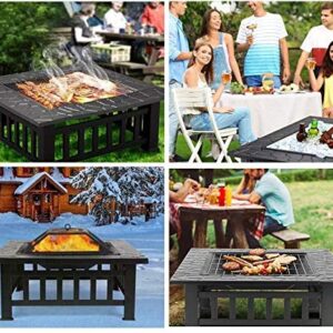 LEAYAN Garden Fire Pit Grill Bowl Grill Barbecue Rack Outdoor Fire Pit Table,3 in 1 Fire Pit Metal Fire Pit Square Stove e Garden Patio Heater with BBQ Frames Waterproof Cover for Party Picnic