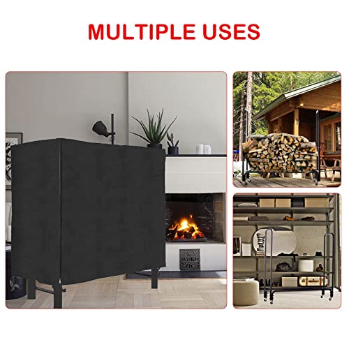 Hi-Na 4ft Heavy Duty Indoor Outdoor Firewood Storage Log Rack with Kindling Holder with Oxyford Cover& Wheels