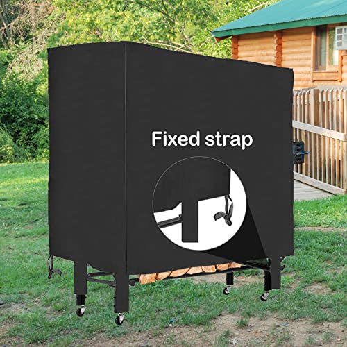 Hi-Na 4ft Heavy Duty Indoor Outdoor Firewood Storage Log Rack with Kindling Holder with Oxyford Cover& Wheels