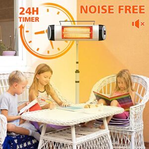 Outdoor Patio Heater, FLAMEMORE Electric Patio Heater with Remote, 1500W Standing Infrared Heater, Quiet & 24H Timer, Space Heater for Garage Outdoor Use, Tip-Over Protection