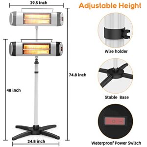 Outdoor Patio Heater, FLAMEMORE Electric Patio Heater with Remote, 1500W Standing Infrared Heater, Quiet & 24H Timer, Space Heater for Garage Outdoor Use, Tip-Over Protection