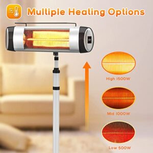 Outdoor Patio Heater, FLAMEMORE Electric Patio Heater with Remote, 1500W Standing Infrared Heater, Quiet & 24H Timer, Space Heater for Garage Outdoor Use, Tip-Over Protection