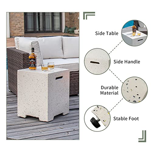 COSIEST 2-Piece Outdoor Propane Fire Pit Table Set w Tank Table, 42-inch Terrazzo Rectangle Fire Table (50,000 BTU) w 16 inches Tank Cover Side Table 20lb, Wind Guard, Rain Cover for Garden, Pool