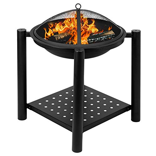 Tinsay 22in Circular Firepit, Patio&Outdoor Wood Burning Stove, Metal Firepit for BBQ in Garden, Backyard or Camping