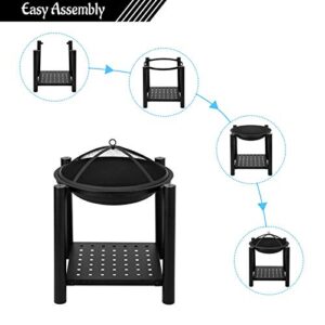 Tinsay 22in Circular Firepit, Patio&Outdoor Wood Burning Stove, Metal Firepit for BBQ in Garden, Backyard or Camping