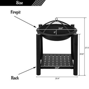 Tinsay 22in Circular Firepit, Patio&Outdoor Wood Burning Stove, Metal Firepit for BBQ in Garden, Backyard or Camping