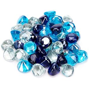 stanbroil 10-pound blended fire glass diamonds – 1/2 inch fire glass blended cobalt blue, crystal ice, caribbean blue luster for indoor and outdoor gas fire pits and fireplaces