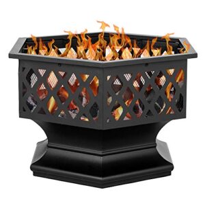 LxHealthy 24" Hexagonal Shaped Iron Brazier Wood Burning Fire Pit Decoration for Outdoor Garden Backyard Poolside