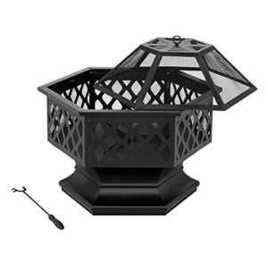 LxHealthy 24" Hexagonal Shaped Iron Brazier Wood Burning Fire Pit Decoration for Outdoor Garden Backyard Poolside