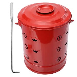 hanabass enamel burn barrel incinerator cages fire pits with double handle fire pit poker stick metal garden fire cage debris burn bin pot for wood paper leaf trash backyard bonfire