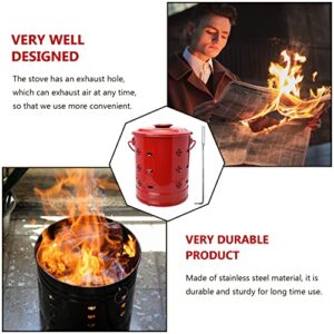 HANABASS Enamel Burn Barrel Incinerator Cages Fire Pits with Double Handle Fire Pit Poker Stick Metal Garden Fire Cage Debris Burn Bin Pot for Wood Paper Leaf Trash Backyard Bonfire