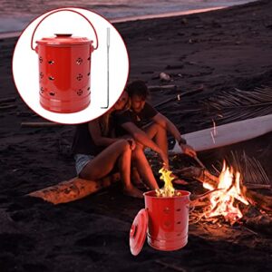 HANABASS Enamel Burn Barrel Incinerator Cages Fire Pits with Double Handle Fire Pit Poker Stick Metal Garden Fire Cage Debris Burn Bin Pot for Wood Paper Leaf Trash Backyard Bonfire